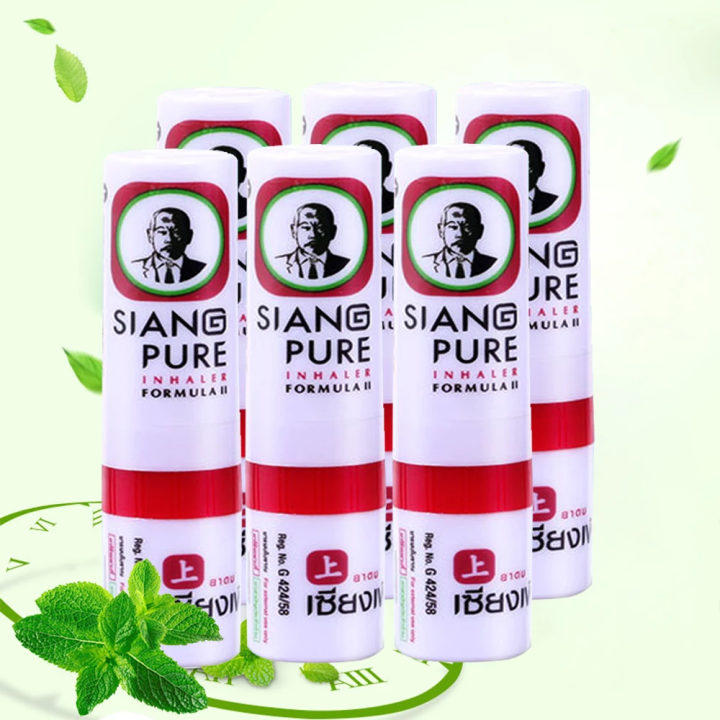 Siang Pure Inhaler & Oil 2in1 (Pack of 6) - For Menthol Herbs Essential ...