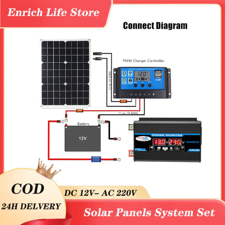 4000W/60Hz(Peak) Solar System with battery set Inverter DC 12V to AC ...