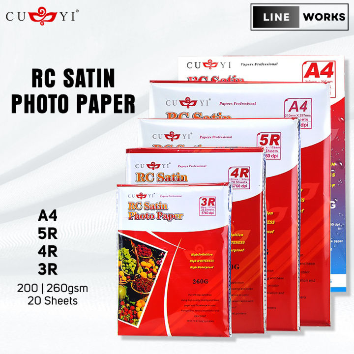 Linework- CUYI RC Satin Photo Paper 260gsm A4 , 5R , 4R , 3R Size (20 ...