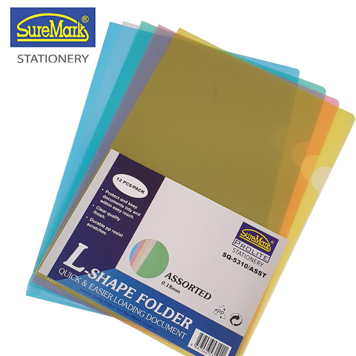Suremark ProLite L-Shape Folder A4 (12's/pkt) - ASSORTED (4 pkt ...
