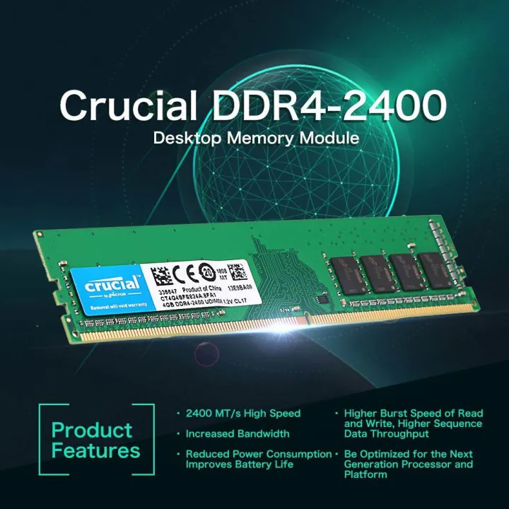 Crucial DDR4 Memory 4GB 2400MHz MT/s CL17 1.2V PC4-19200 UDIMM 288-pin ...