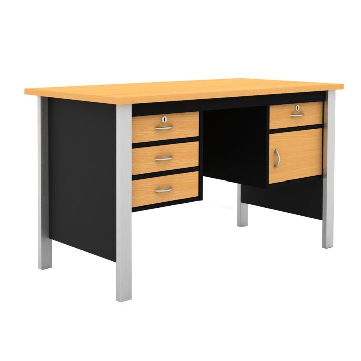 Prissilia Meja Kantor Mortred Office Desk 2D with ironfeet Beech ...