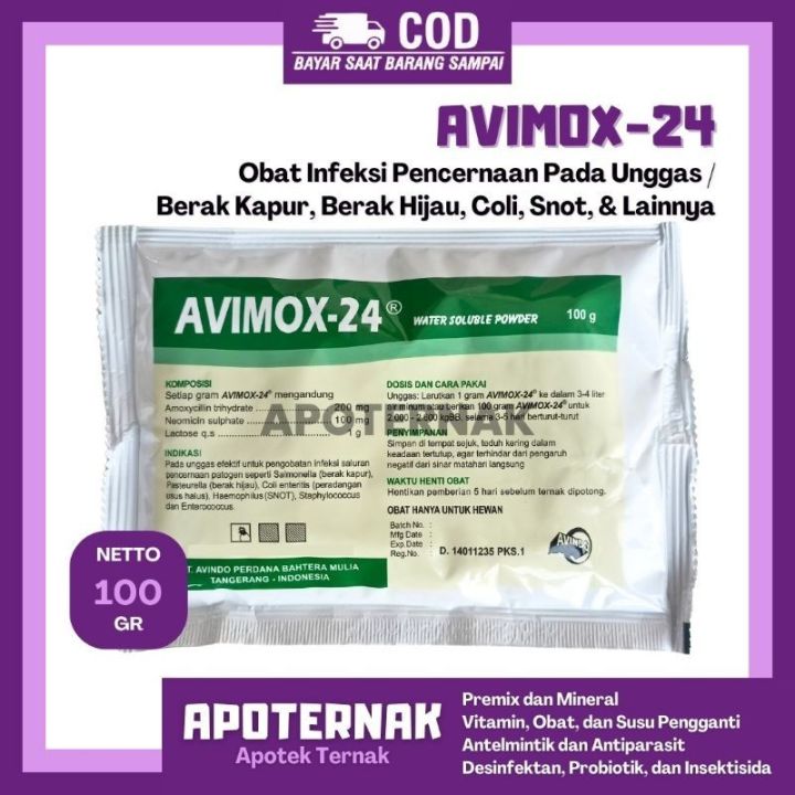AVIMOX-24 Kemasan 100 gram - Obat Snot Coli Kapur Hijau dan pencernaan ...