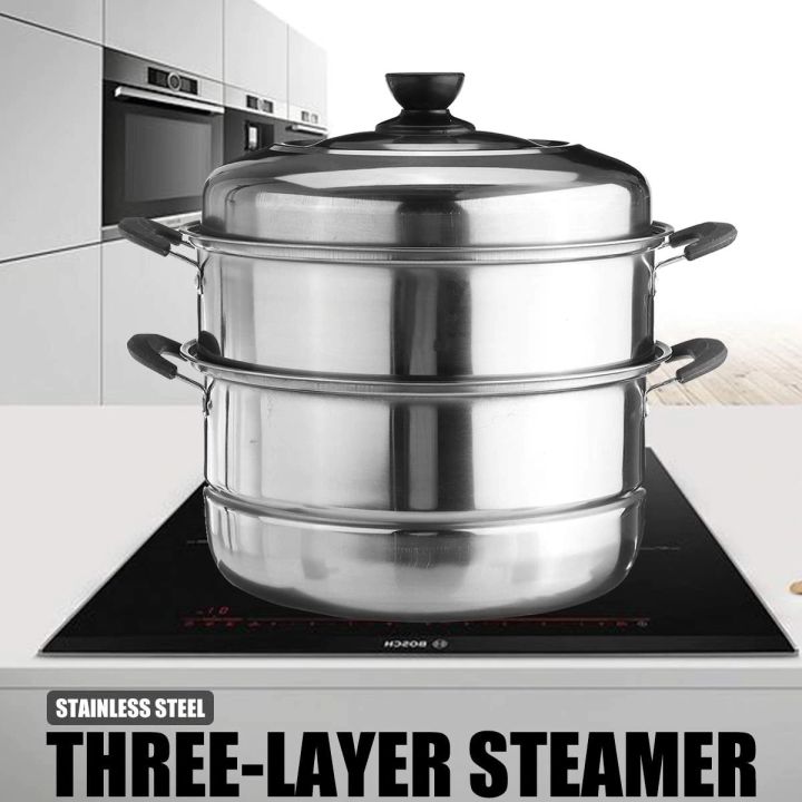 High Quality 32cm 34cm 36cm 40cm 3 Layers 304 Stainless Steel Steam Pot ...