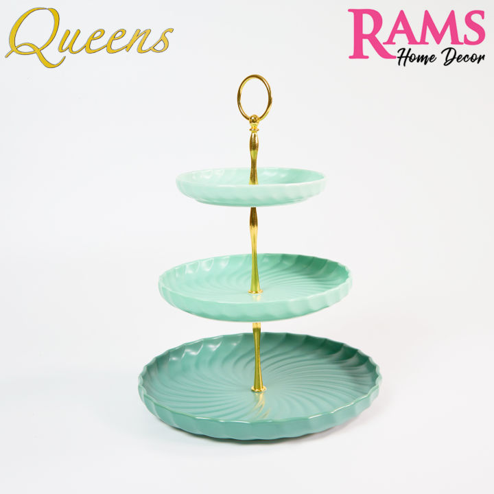 Queens Premium Porcelain 3 Tier Cake Plate with Metal Holder / Cake ...