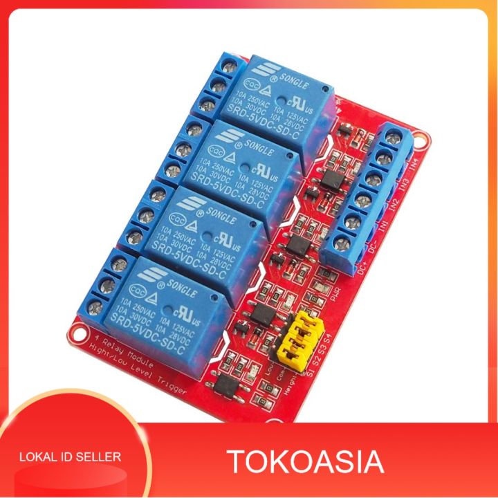 4 Channel Relay with Optocoupler Module Board Shield High Low Level ...