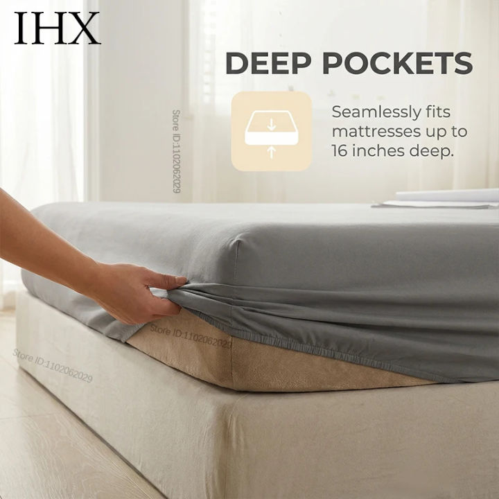 DSFLY IHX Fitted Bed Sheet with Elastic Band Solid Color Mattress Cover ...