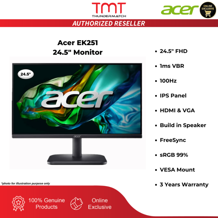 Acer EK251 100Hz / EK251QG 120Hz 24.5" Monitor 1ms VRB FHD IPS HDMI ...