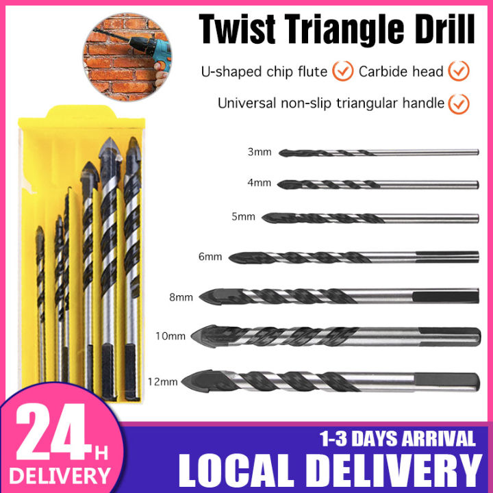 7pcs Triangle Twist Drill Titanium Coated Drilling Metal Steel Tile ...