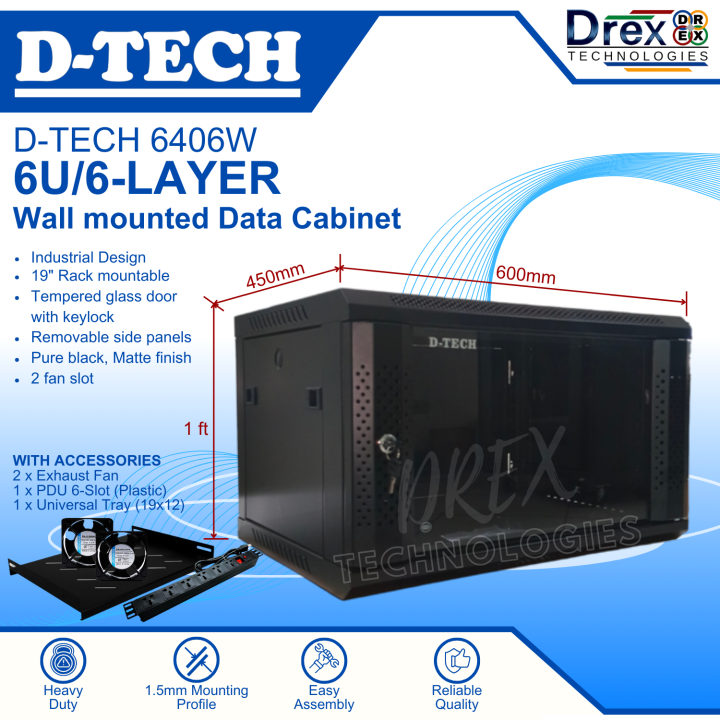D-Tech 6406W 6U/6-Layer Wall Mounted Data Cabinet W=600 * D= 450 * H ...