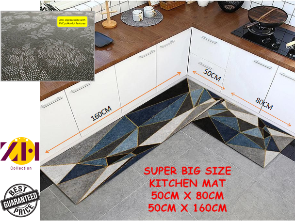 ZH 2 pcs Big Size Kitchen Mat or Bathroom Floor Mat Alas Kaki Dapur ...