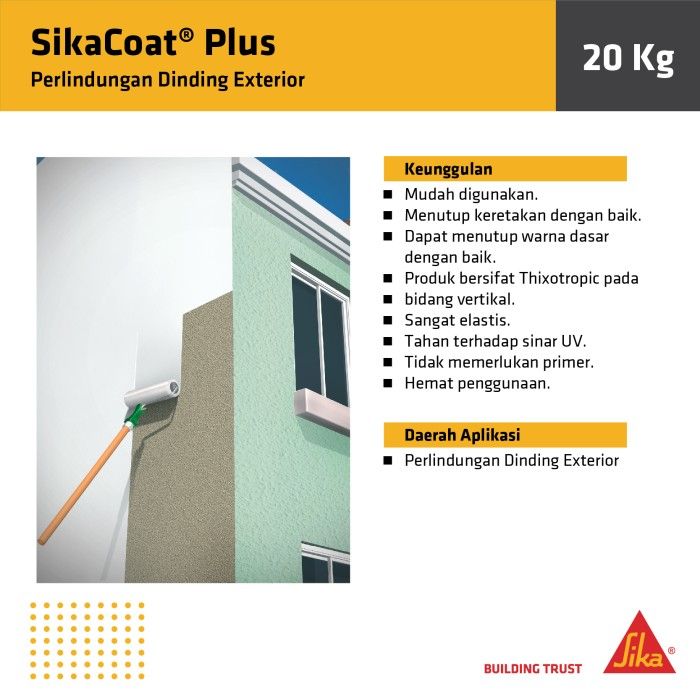 SIKACOAT PLUS PELAPIS ANTI BOCOR ELASTIS DINDING TEMBOK LUAR 20KG ...