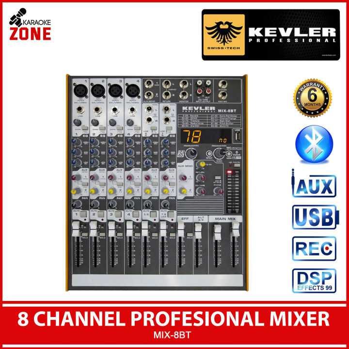 Kevler MIX 8BT / Professional Mixer with 8 Channel Input 4 Mic / Line 2 ...