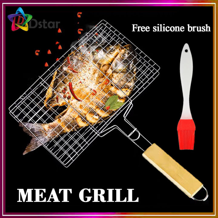 Non stick Stainless steel Barbeque fish meat grill mesh with clamp and ...
