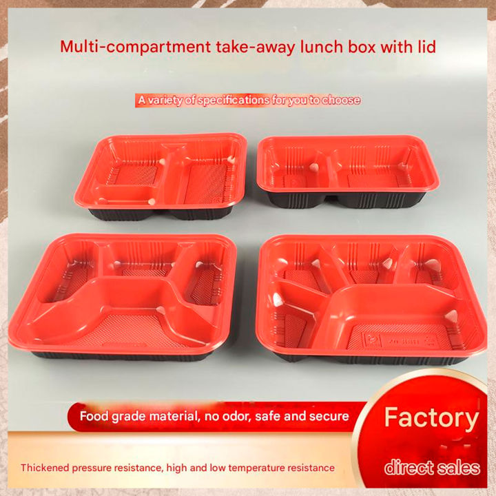 Red Bento Box With Plastic Lid 2/3/4/5 Grid Partition Takeaway ...
