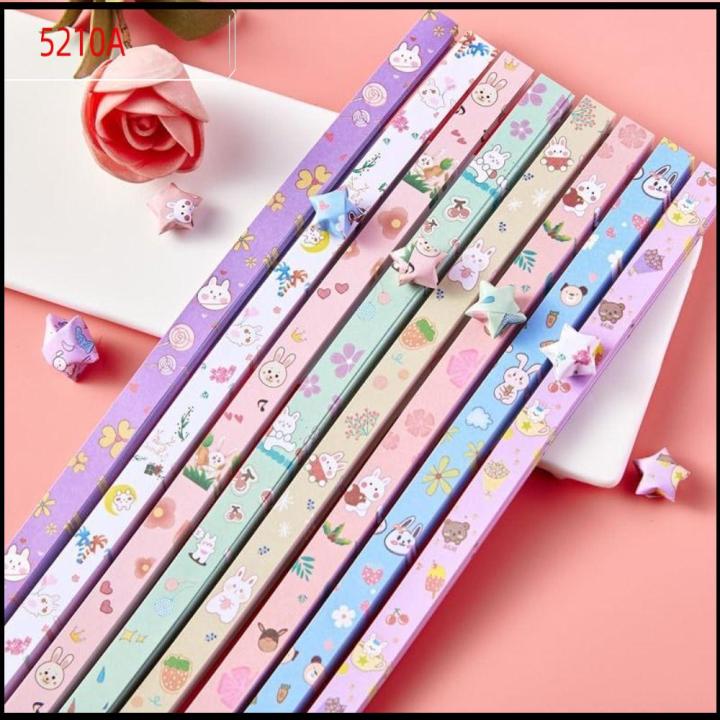 5210A 540 Sheets สีสันสดใส กระดาษโอริกามิรูปดาว การ์ตูนลายการ์ตูน ด้านเดียว Origami ดาวนำโชค ...