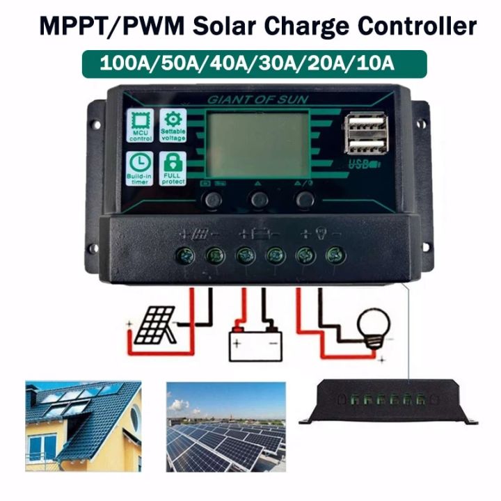 MPPT/PWM Solar Charge Controller 100A/50A/40A/30A/20A/10A 12V 24V Solar Panel Battery Regulator ...