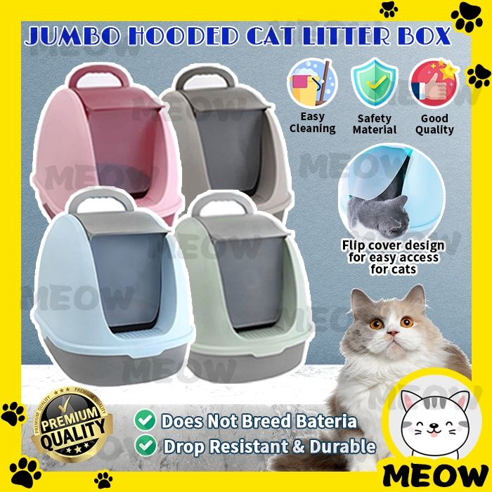 MEOW Jumbo Hooded Cat Litter Box Tandas Kucing Cat Toilet Cat Litter ...