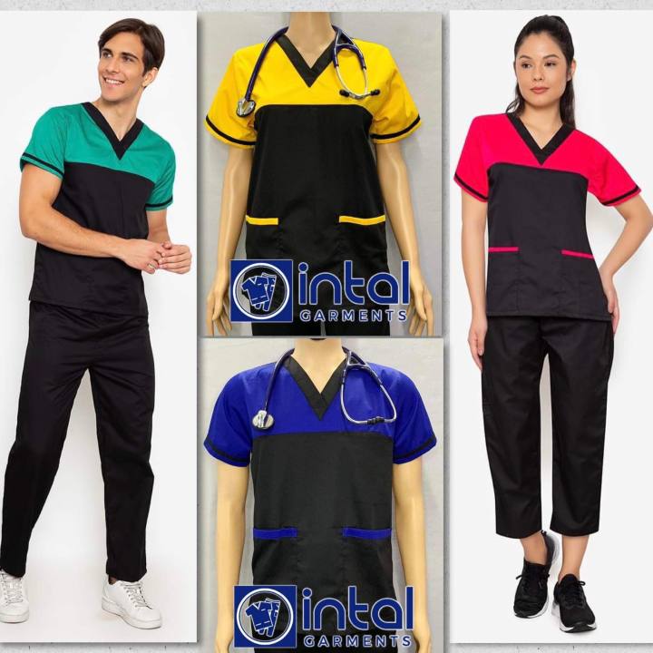 INTAL SCRUBSUIT 03D HIGH QUALITY Two-tone V-Neck Regular 4 Pocket Pants ...