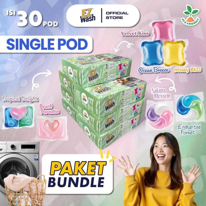 COMPLETE 7 BOX 30 Pods 】 EZWash Laundry Pod Complete Package Liquid ...