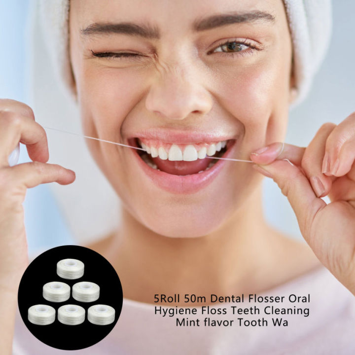 5Roll 50m Dental Flosser Oral Hygiene Floss Teeth Cleaning Mint flavor ...