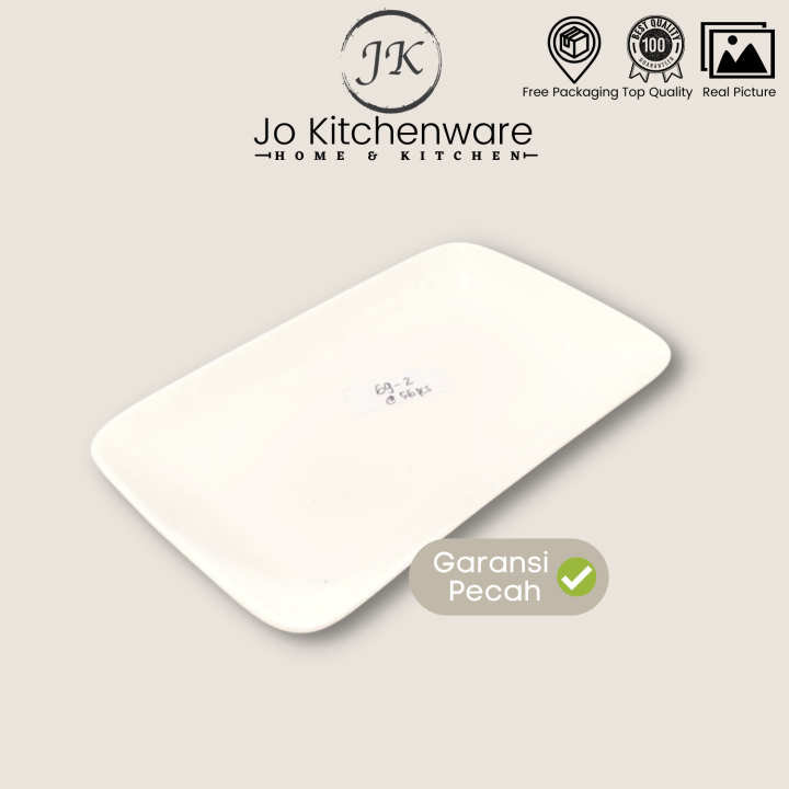 Piring keramik persegi panjang sedang putih polos tebal / 23 cm / 9 ...