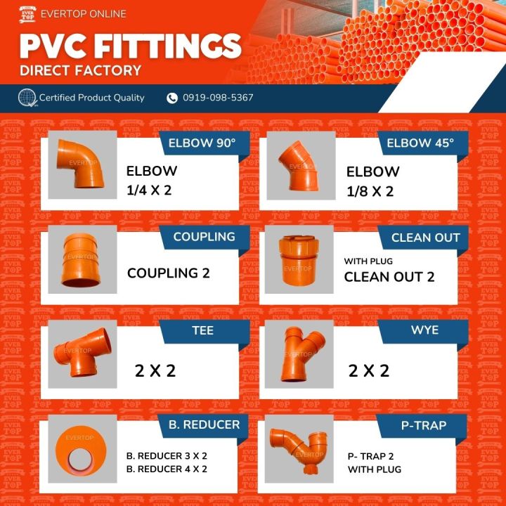2" Sanitary Pipe PVC Fittings Orange Pipe Elbow, Coupling, Clean out ...