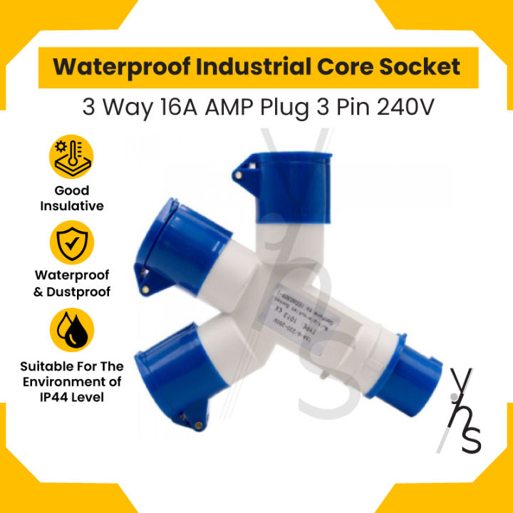 3 Way 16A 3 Pin Plug Industrial Socket (240V) Waterproof Socket ...