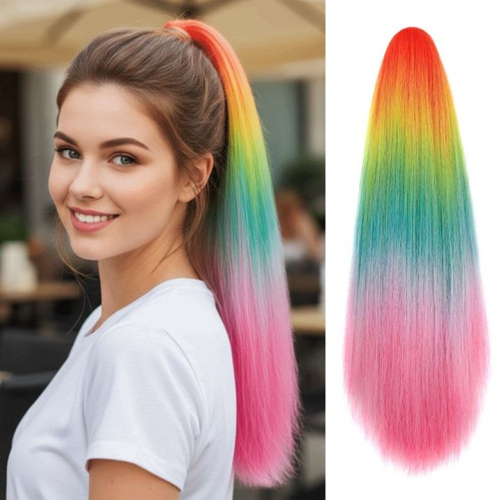 ONFIN Đầy màu sắc Tóc giả đuôi ngựa Yaki Màu ombre Cầu vồng Bím tóc ...
