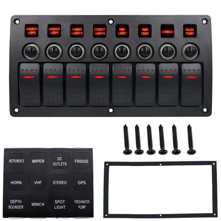 Boat Car Marine Rocker Switch Panel 8 Gang 3PIN & Circuit Breaker ...