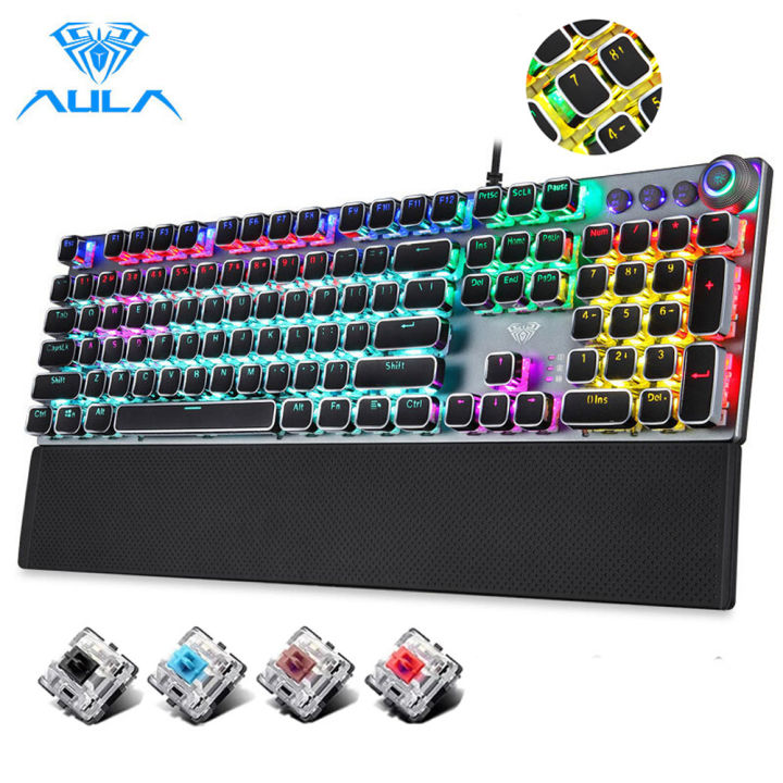 AULA Gaming Mechanical Keyboard Retro Square Glowing Keycaps Backlit ...