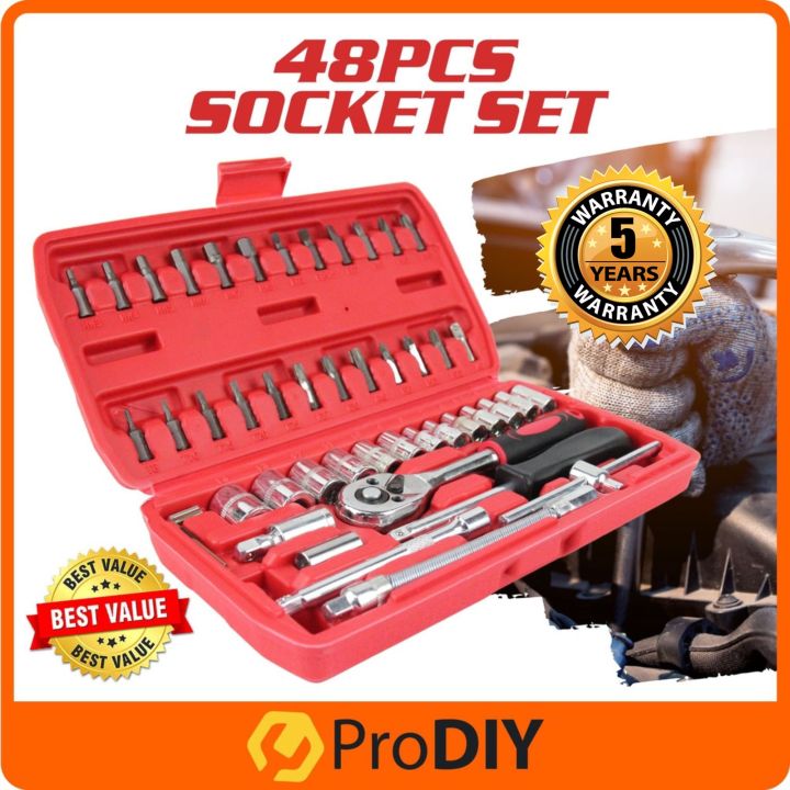 48pcs 1/4 Inch Socket Set Hand Tool Ratchet Set Tool Kit Hand Repair ...