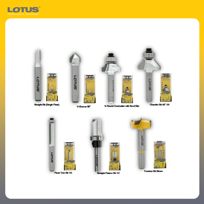 Lotus 1/4" Router Bit (Straight, Forstener, V-groove, Straight pattern ...