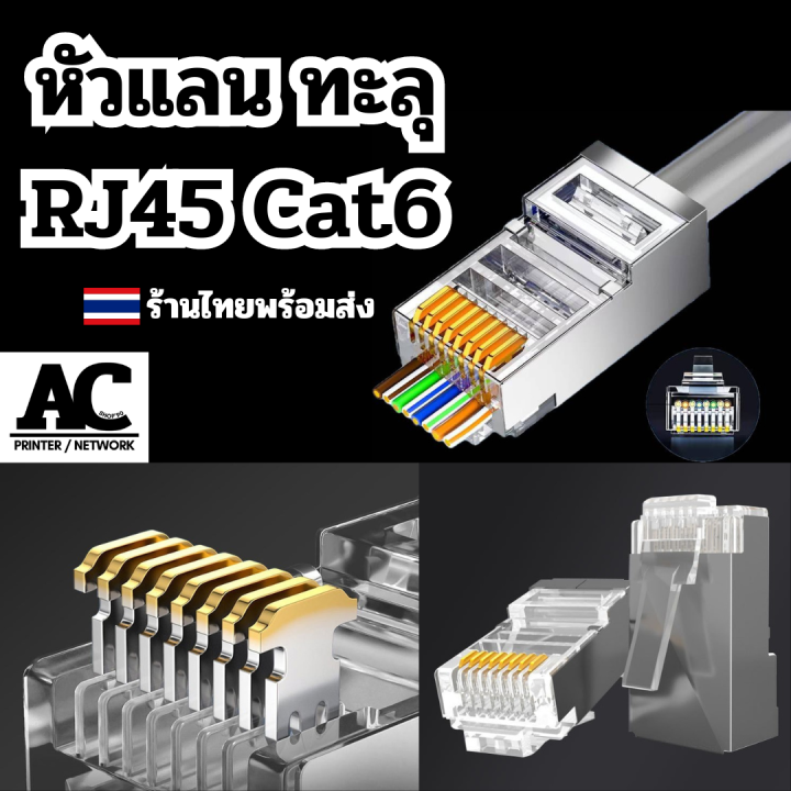 หัวแลนทะลุ RJ45 เหล็ก แบบทะลุ CAT5E CAT6 /1 ถุง 100 หัว เขี้ยวหนาพิเศษ ...