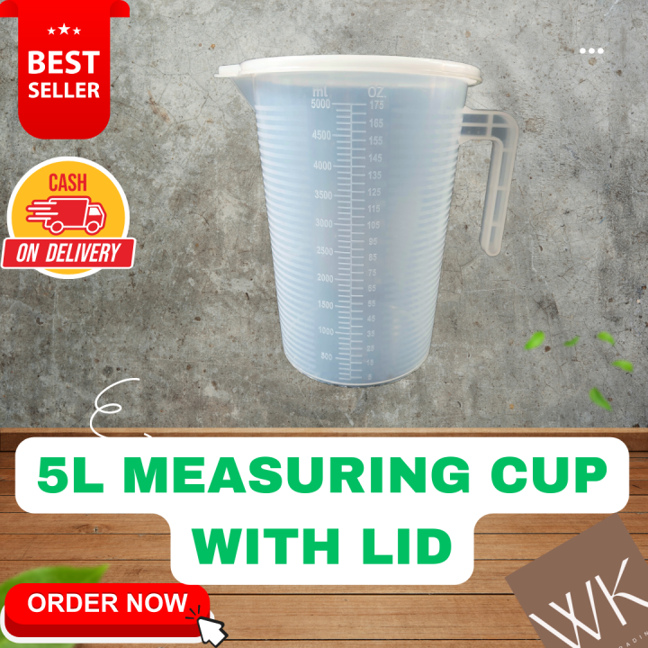 High Quality Plastic Measuring Pitcher with Lid Cover 5000ml 5 Liters 5L Measuring Cup Clear ...