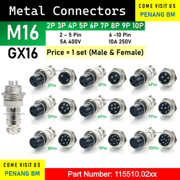 [1 set Male + Female] GX16 M16 Aviation Connector Socket, 16mm Metal ...