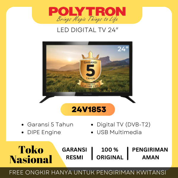 [Cianjur] PROMO LED TV Polytron 24" 24V0853 24inch USB HD HDMI Digital ...