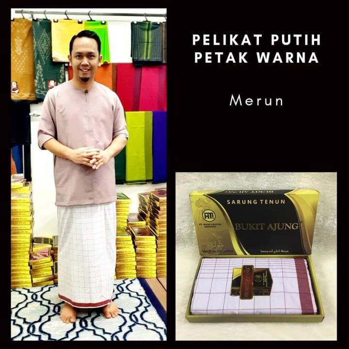 KAIN PELIKAT LIMITED EDITION PUTIH PETAK WARNA MERUN. EKSKLUSIF. BENANG ...