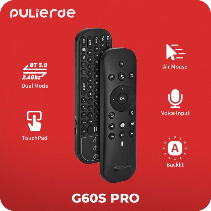 G60S Pro Air Mouse Wireless Voice Remote Control 2.4G Bluetooth Dual ...
