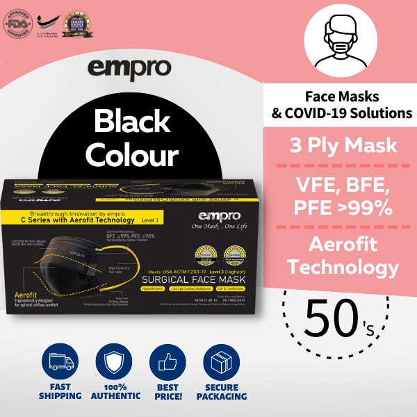 Empro Aerofit C Series Surgical Face Mask Black Color with Aerofit ...
