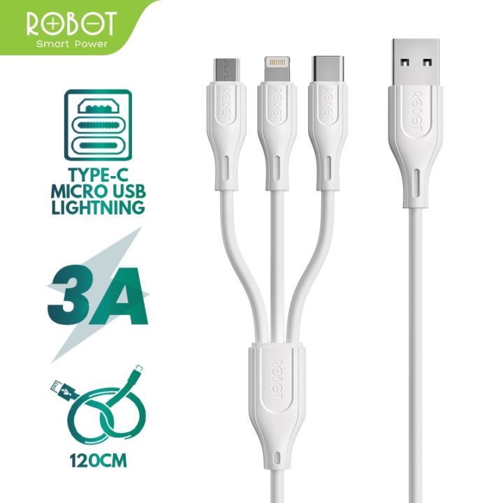 ROBOT Kabel Data RDY120 Quick Charging 3 in 1 Type-C / Micro Lightning ...