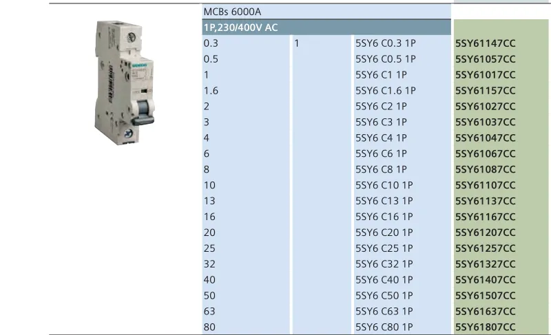Siemens miniature circuit breaker 5SY61067CC air switch 5SY6106-7CC 1P ...