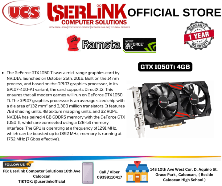 Ramsta GTX1050Ti 4GB DDR5 Dual Fan | Lazada Philippines