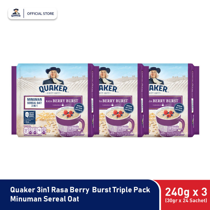 Quaker 3in1 Berry Burst Polybag 240g Triple Pack Minuman Sereal Oats ...
