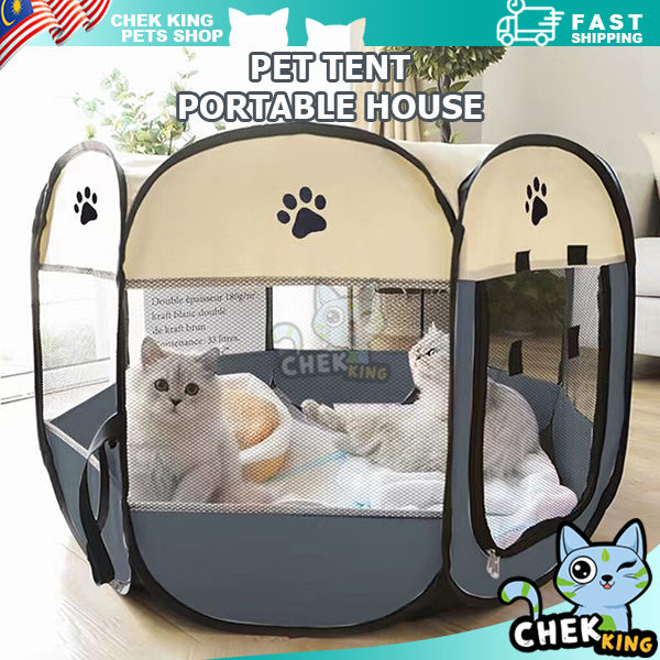 Pet Tent House Portable Folding Outdoor Travel Cat Tent Dog Cage Khemah ...