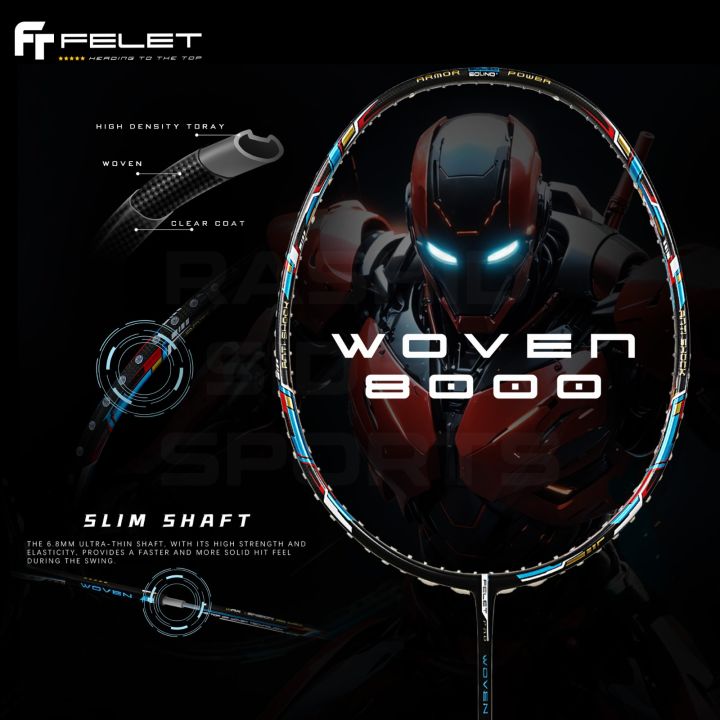FELET WOVEN 8000 4U 82gram 3U 86gram Badminton Racket 100% Original by ...