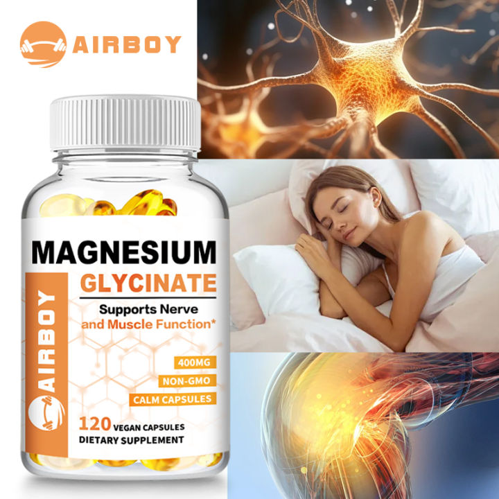 Airboy Magnesium Glycinate 400mg Capsules with Vitamin D3 & B6 ...