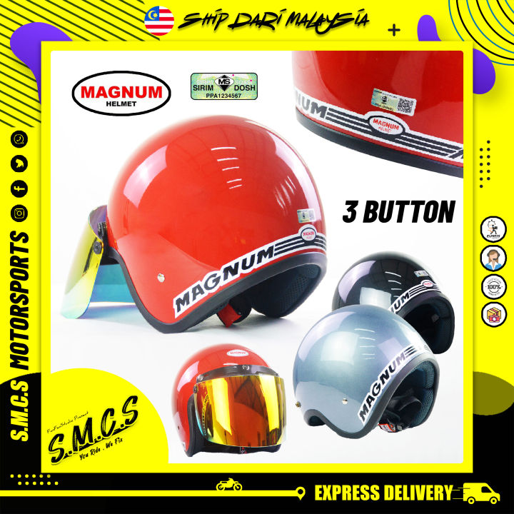 Magnum Helmet 3 Button Topi Keledar Motosikal Magnum Ada 5 Colour/Warna ...