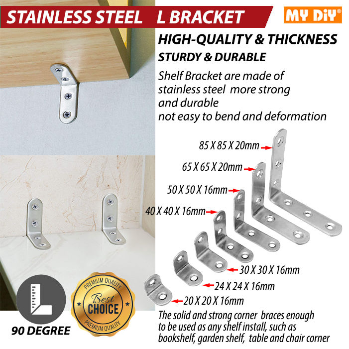 MYDIYHOMEDEPOT - 2PCS STAINLESS STEEL L BRACKET FOR CABINET, DRAWER ...