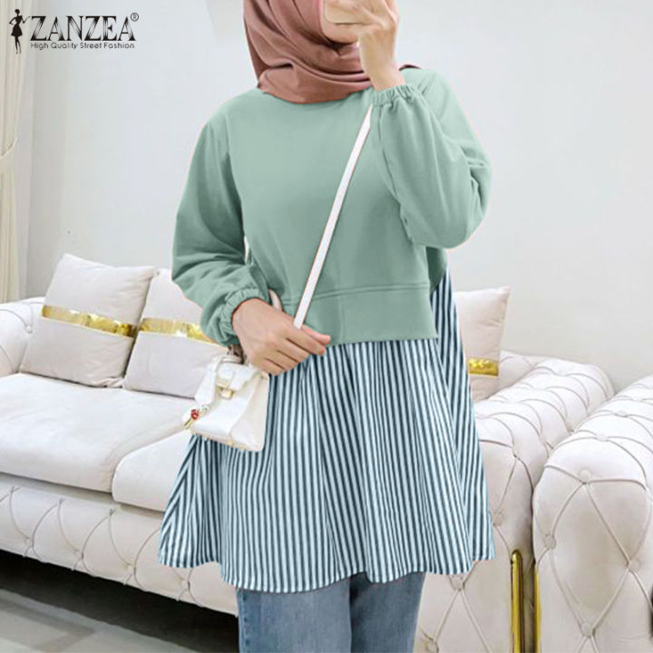 [3 Days Delivery] Hijabfab Zanzea Muslimah Women Muslim Stripe Printed